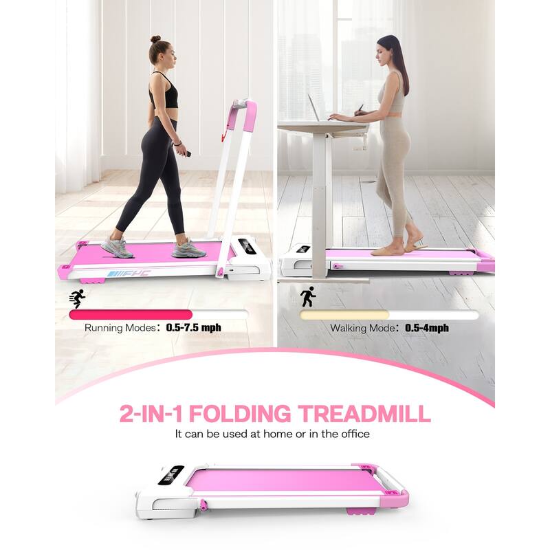 2 in 1 Under Desk Folding Treadmill LED Display Pink Walking Machine ...