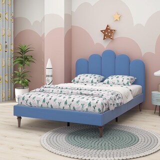 Full Size Linen Upholstered Platform Bed With Wooden Slat and Metal ...