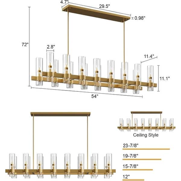KAYLA Brass Kitchen Island Lighting- 16-Light Linear Chandelier - Bed ...