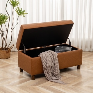 WOVENBYRD 36" Wide Rectangle Storage Bench with Wood Legs - Bed Bath ...