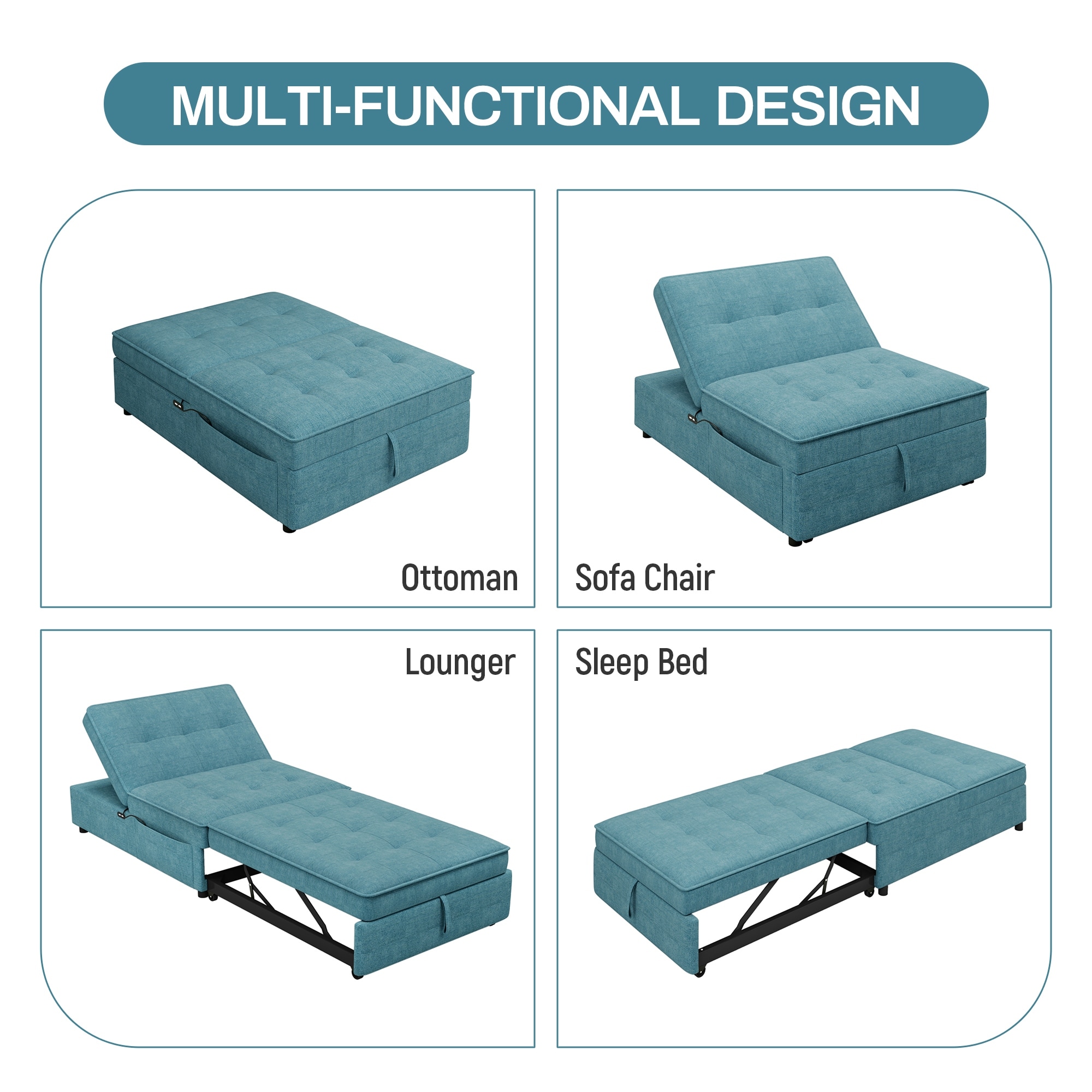 3-in-1 Pull Out Sleeper Chair Beds with USB Ports - On Sale - Bed Bath ...