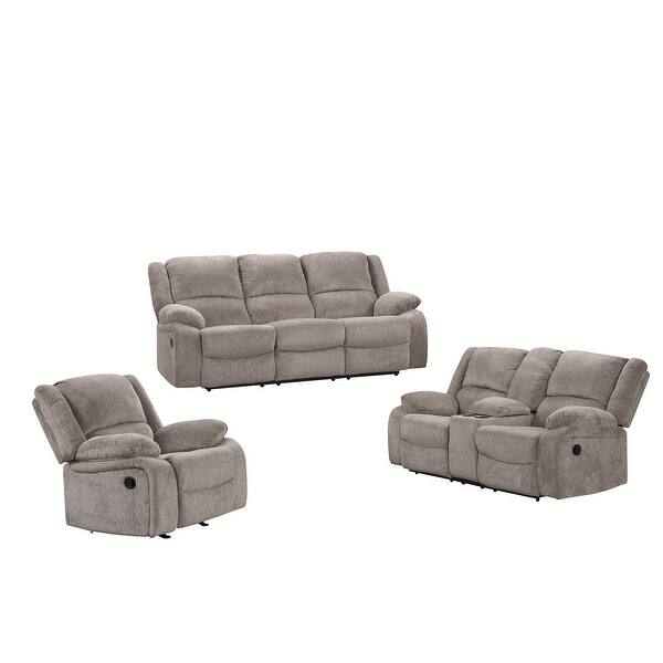 Chasel 3-Piece Mocha Chenille Manual Reclining Sofa Set - Bed Bath ...