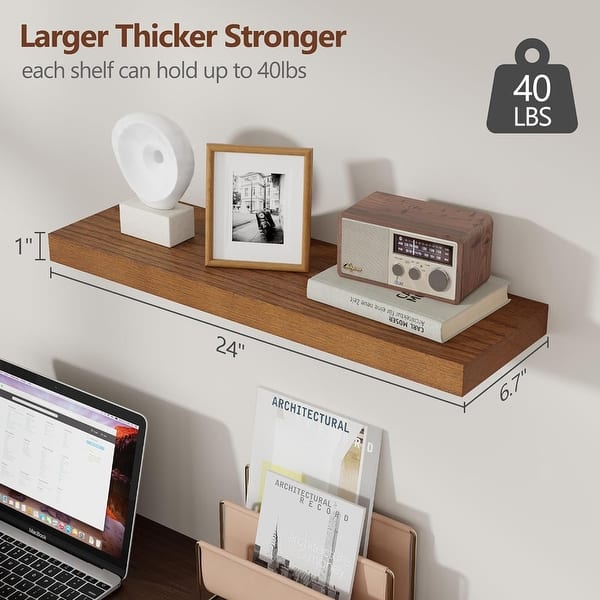 24 Inch Black Floating Shelves for Wall, Solid Wood Wall Shelves Set ...