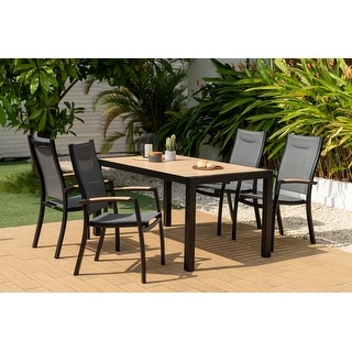Panama Outdoor 5 Piece Black Aluminum Dining Set - Bed Bath & Beyond ...