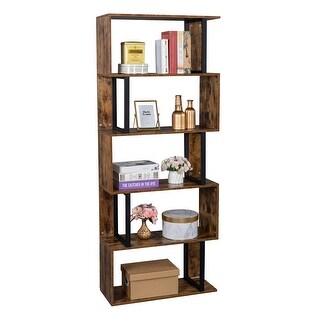 Bookcase and Bookshelf 5 Tier Display Shelf, S-Shaped Z-Shelf ...