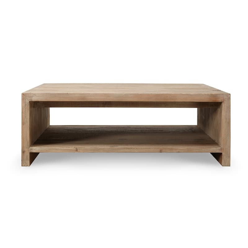 48 Inches Waterfall Square Coffee Table Reclaimed Pinewood Whitewash ...