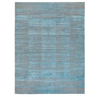 Shahbanu Rugs Blue Jacquard Hand Loomed Modern Organic Wool And Art ...