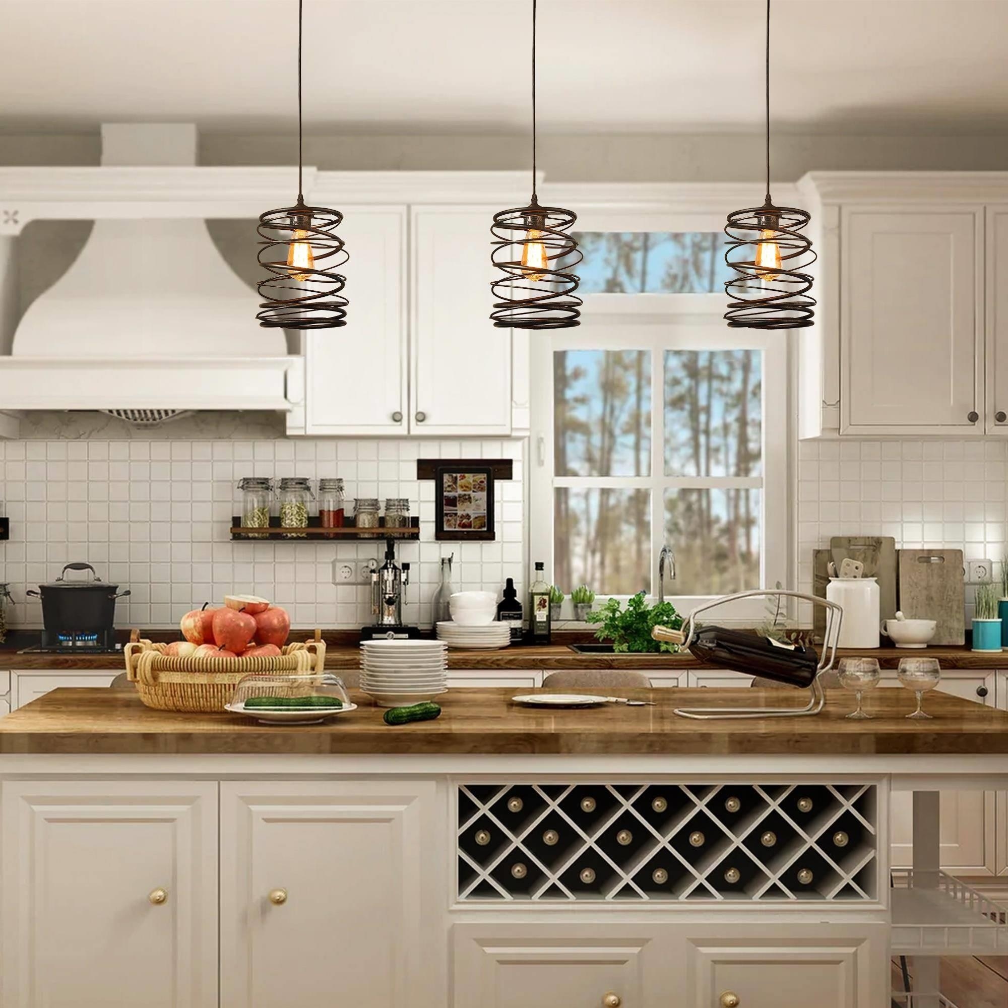 Modern Farmhouse 3-Light Cylinder Pendant Lights Industrial Wood Grain ...