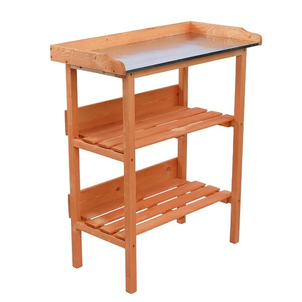Outdoor and Garden Patio Three Layers Wooden Garden Workbench Brown ...
