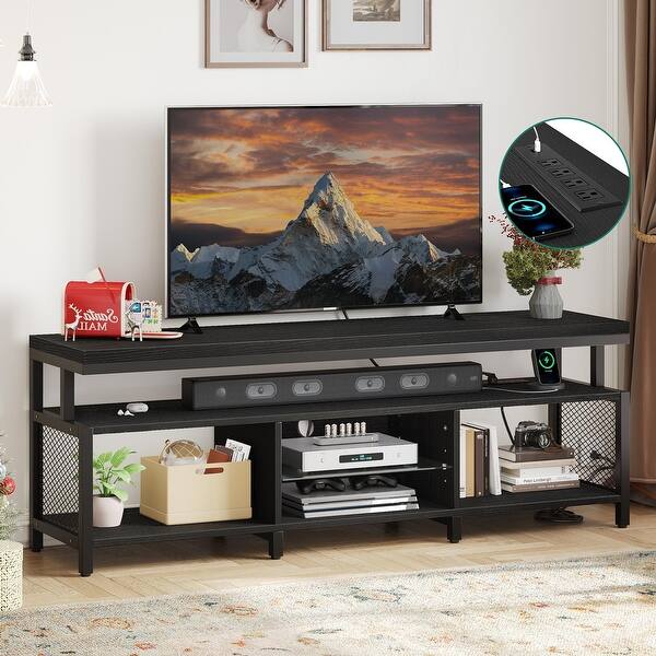 Moasis Open Shelves 3-tier Entertainment Unit TV Stand with Power ...