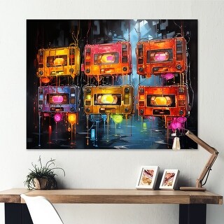 Designart "Neon Groove Cassette Tapes I" Cassette Tapes Wall Décor ...