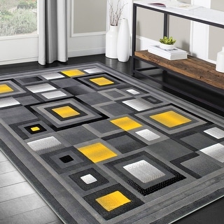 HR Orangish Yellow, Gray and Multi Abstract Geometric Modern Squares ...