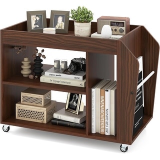 3-Tier Rolling End Table with Storage, Magazine Rack, and 4 Universal ...