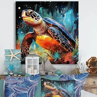 Designart "Graceful Yellow And Blue Turtle Swim" Turtle Wall Decor ...