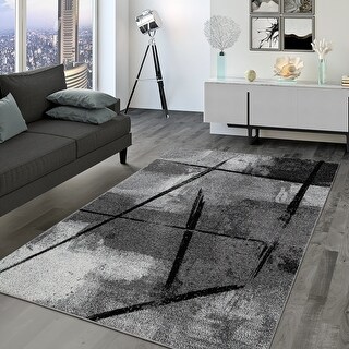 Fresco Collection Dark Grey Abstract Area Rug - On Sale - Bed Bath ...