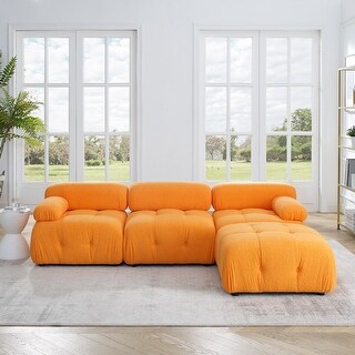 L Shape Modular Sectional Sofa Button Tufted Sofa w/Reversible Ottoman ...