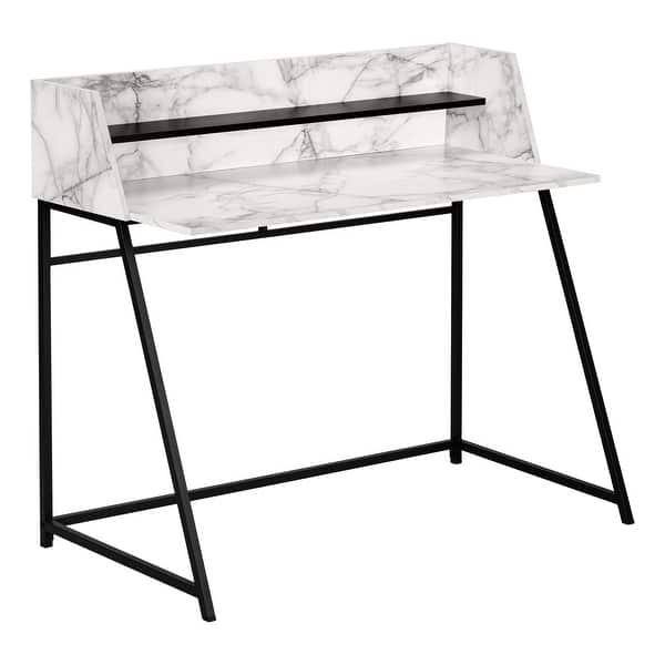 Offex Computer Desk with Trapezoid Legs White Marble-Look/Black Metal ...