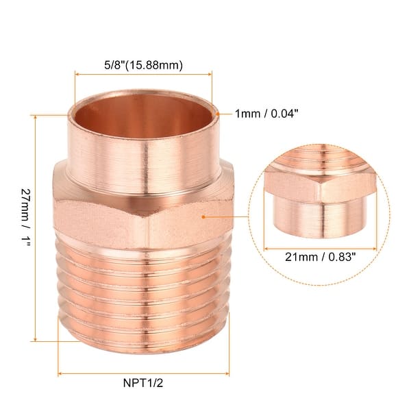 5/8 Inch Copper Male Adapters NPT1/2 Reducing Thread Fitting - Bed Bath ...