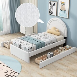 Modern Simple Twin Size Teddy Platform Bed w/ 4 Drawers & Upholstered ...