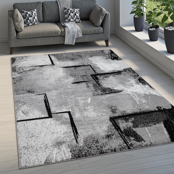Grey White Area Rug Modern Design with Abstract Paint Effect - Bed Bath ...