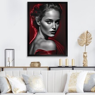Designart "Retro Graciousness In Black And Red" Fashion Woman Framed ...