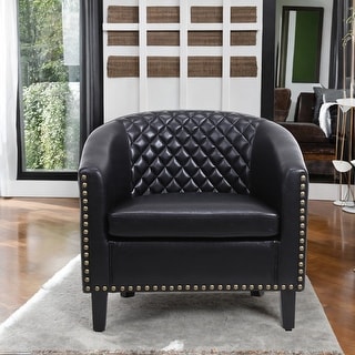 Accent Chair Round Arm PU Leather Chair With Nailheads and Solid Wood ...