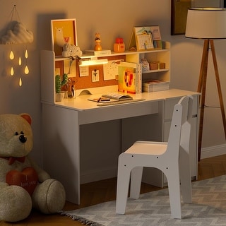 Kids Desk and Chair Set,Kids Study Desk with 3-Color Lights,Tiltable ...
