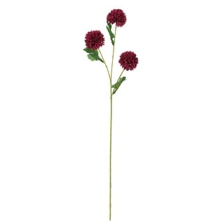 Set of 6 Red Burgundy Artificial Pom Pom Mum Flower Stem Spray 26in ...