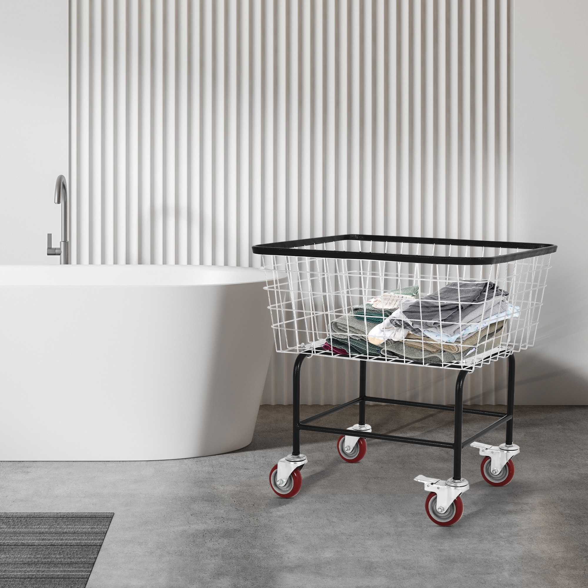Commercial Grade 2.5 Bushel Wire Laundry Basket Cart with Wheels