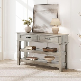 3 Tier Farmhouse Entryway Table, Console Table with 2 Storage Drawers ...