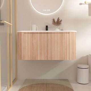 Wall-mounted bathroom vanity with wave-patterned wood veneer - Bed Bath ...