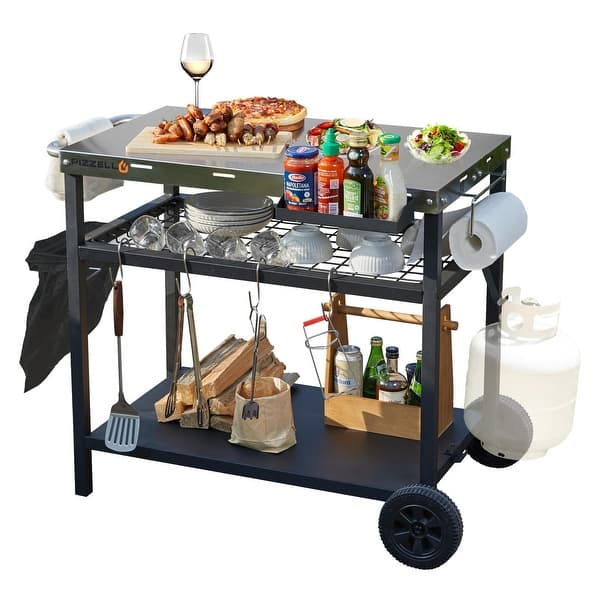 3-Shelf Outdoor Grill Cart Movable Barbeque Cart Outdoor Pizza Oven ...