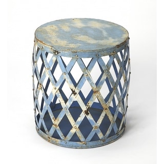 17" Rustic Blue Iron Lattice Round Top End Table - Bed Bath & Beyond ...
