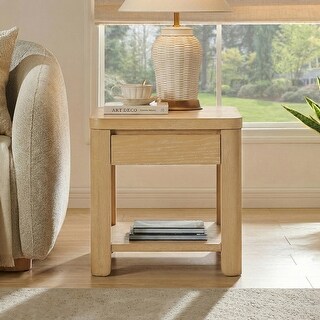HULALA HOME Chanson Modern Farmhouse Solid Wood Legs End Table with ...