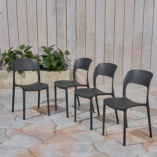 Katherina Outdoor Plastic Stacking Dining Chairs (Set of 4) by Christopher Knight Home - Bed ...
