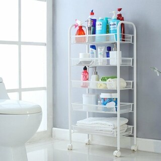 5 Tier Shelving Rack Shelf Rolling Kitchen Utility Trolley Cart White ...
