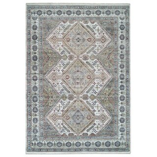 Shahbanu Rugs Ivory Shiraz Reimagined Unique Flower Rosettes Border ...