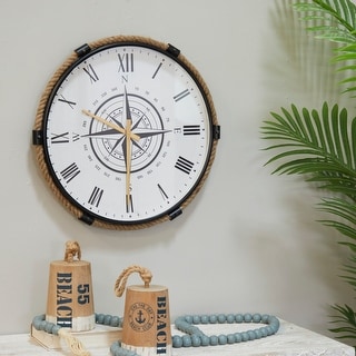 Brown Stainless Steel Metal Compass Decorative Wall Clock with Rope ...