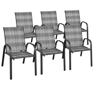 Outdoor Steel Frame PE Wicker Stackable Chairs (Set of 6) - Bed Bath & Beyond - 37532227