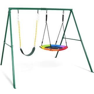 440lbs 2 Seat Swing Set for Backyard, 1 Saucer Swing Seat and 1 Belt ...
