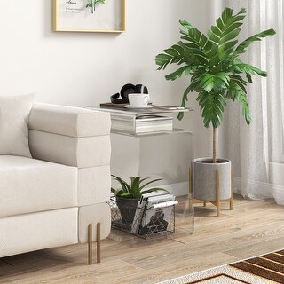2-Tier Acrylic Clear Side Table, Modern S-shaped End Table for Small ...