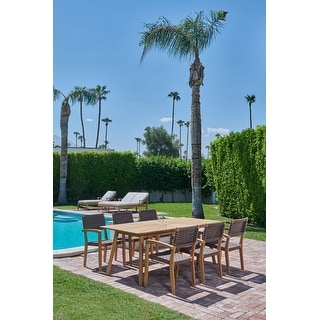 Plaisance 7-Piece Teak Rectangular Outdoor Dining Set - Bed Bath & Beyond - 35644637