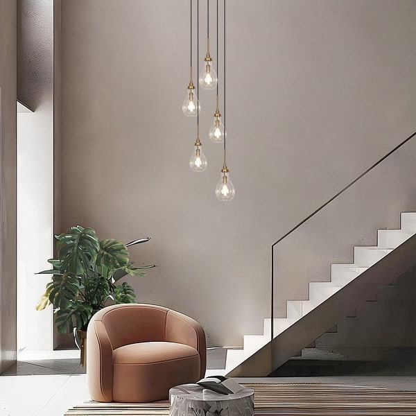 Synia Modern 5-Light Adjustable Wire Cluster Chandelier Teardrop Glass ...