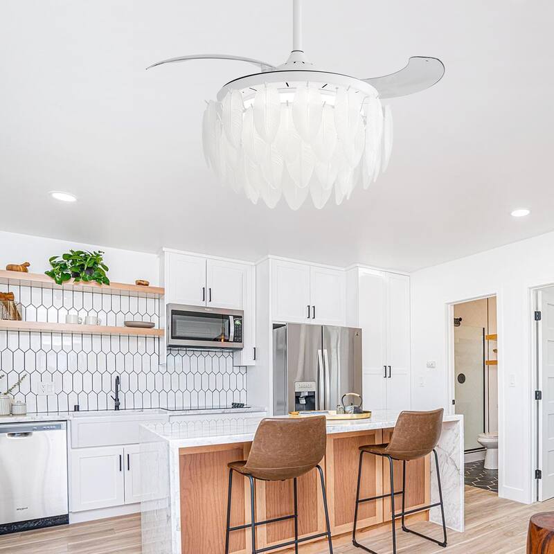 Design Feather Crystal Ceiling Fan With Light - On Sale - Bed Bath ...