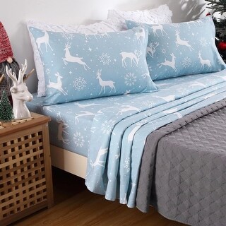 4 Pieces Soft Microfiber Christmas Reindeer Bedding Sheet Set - Bed ...