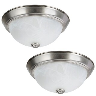 2Lt Flush Mount Ceiling Light Fixture,Brushed Nickel,White Alabaster ...