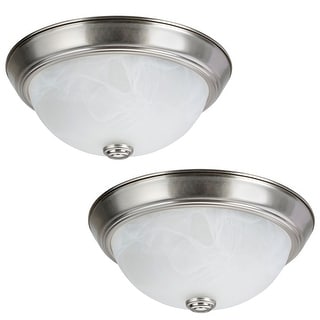 2Lt Flush Mount Ceiling Light Fixture,Brushed Nickel,White Alabaster ...