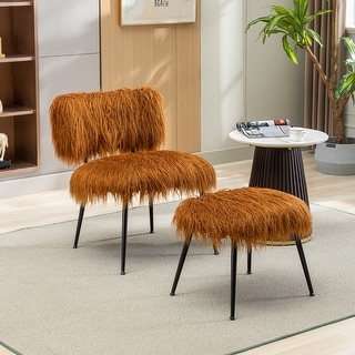 Livingroom Faux Fur Plush Chairs and Ottoman Sets Fluffy Sofa Armless ...