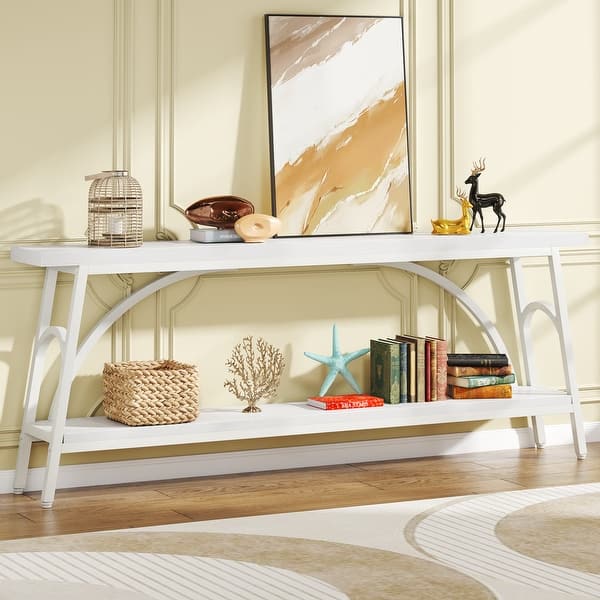 70.8undefined Extra Long Console Table, Narrow Sofa Tables with 2 Tier Storage Shelves - On Sale ...
