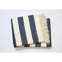 Cream and Navy Blue Slanted Stripe Fringed Throw Blanket - Bed Bath ...